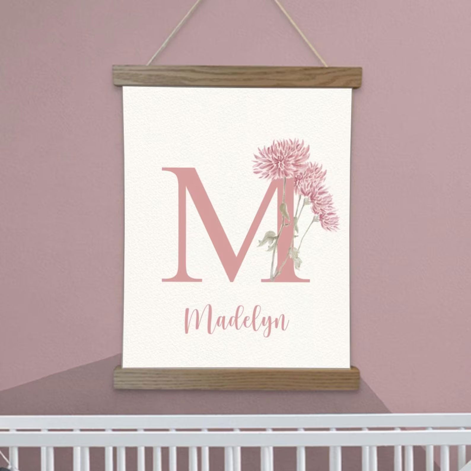 Custom Floral Initial Name Print, Boho Birth Flowers, Birth Flower Nur ...